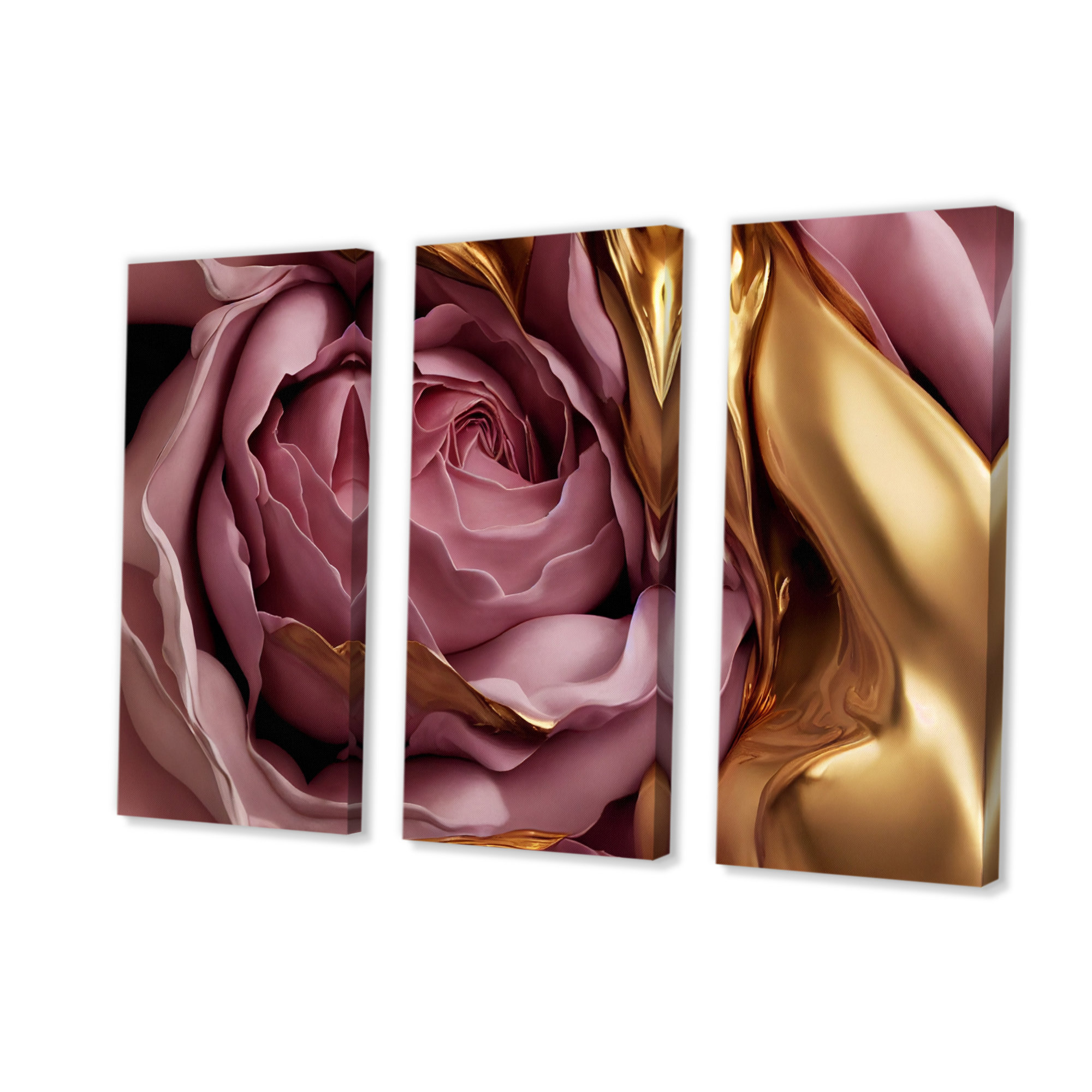 DesignArt " Exquisite Pink And Gold Glam Roses I " 3 - Pieces - Wayfair ...