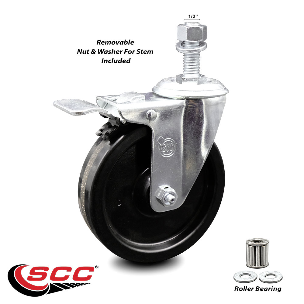 Service Caster 5 Inch Phenolic Swivel ½ Inch Threaded Stem Caster with ...