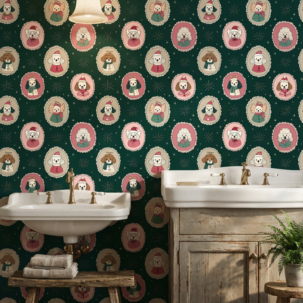Lark Manor™ Playful Dogs Wallpaper Festive Vintage Decorative Mural ...