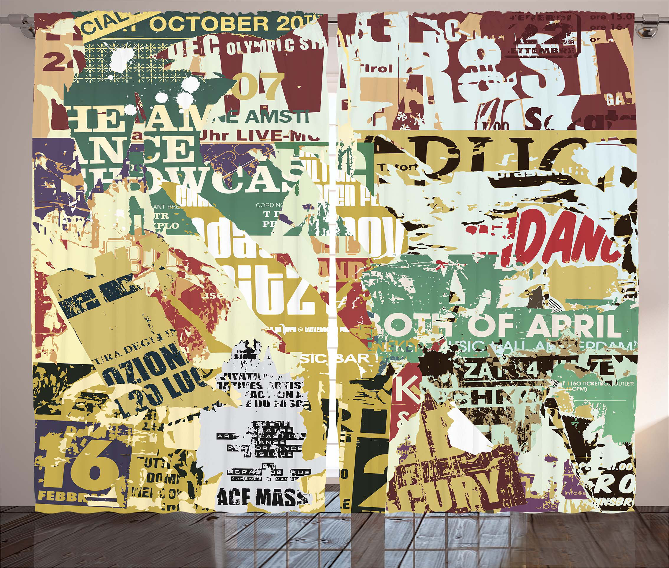 Ambesonne Grunge Style Collage Print of Old Torn Posters Magazines ...