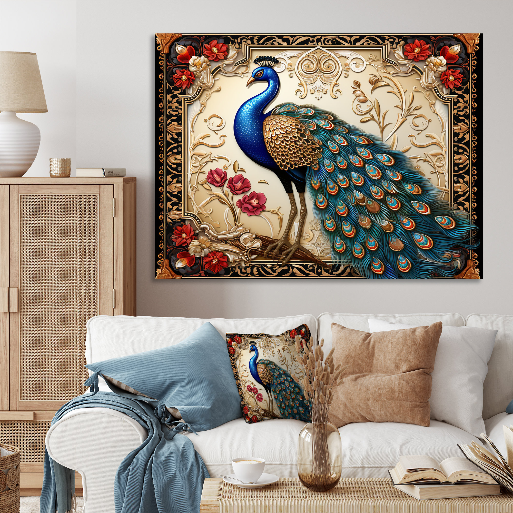 Bungalow Rose Retro Illustration Of Glorious Blue Peacock - Animals ...