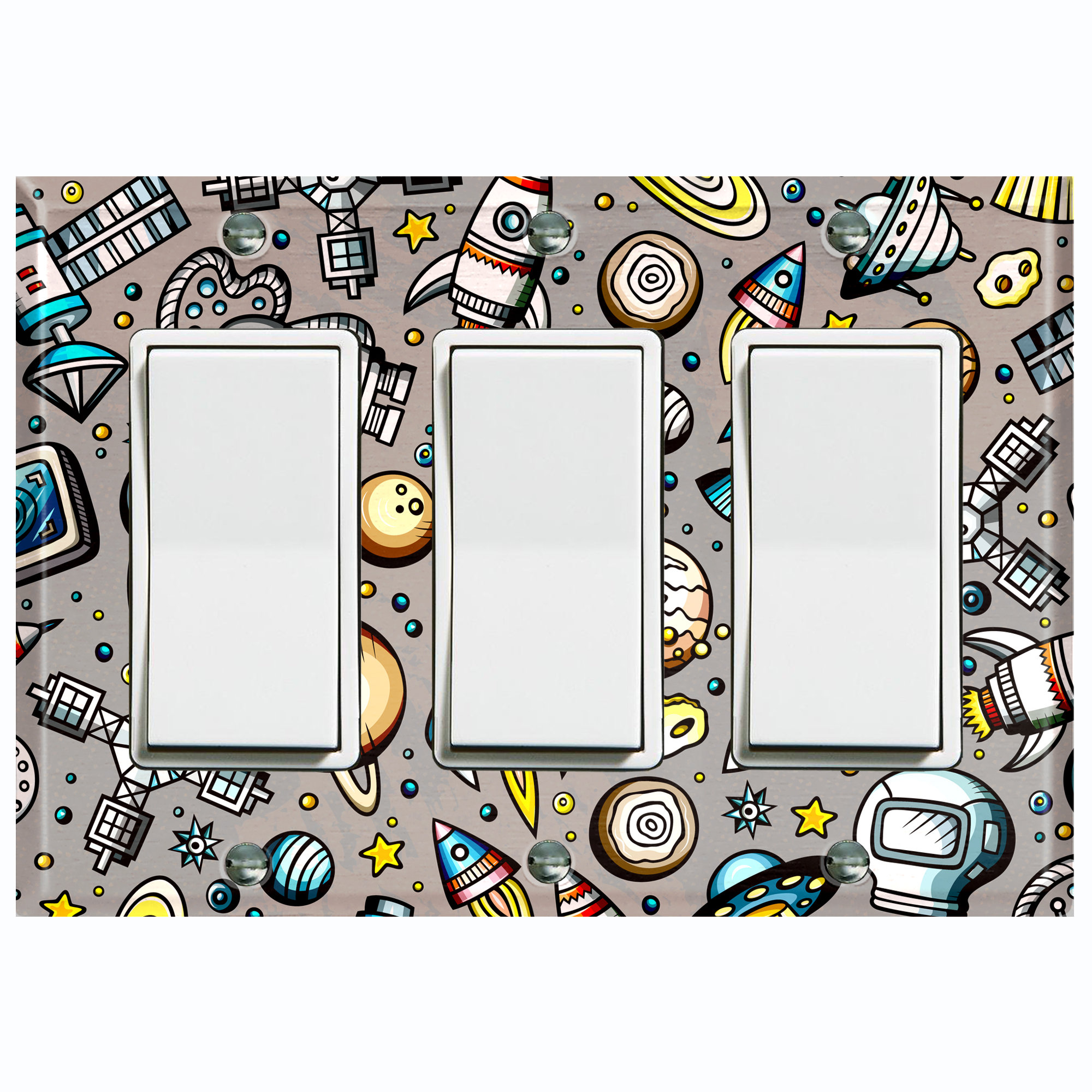 WorldAcc Metal Light Switch Plate Outlet Cover (Rocket Ship Space ...