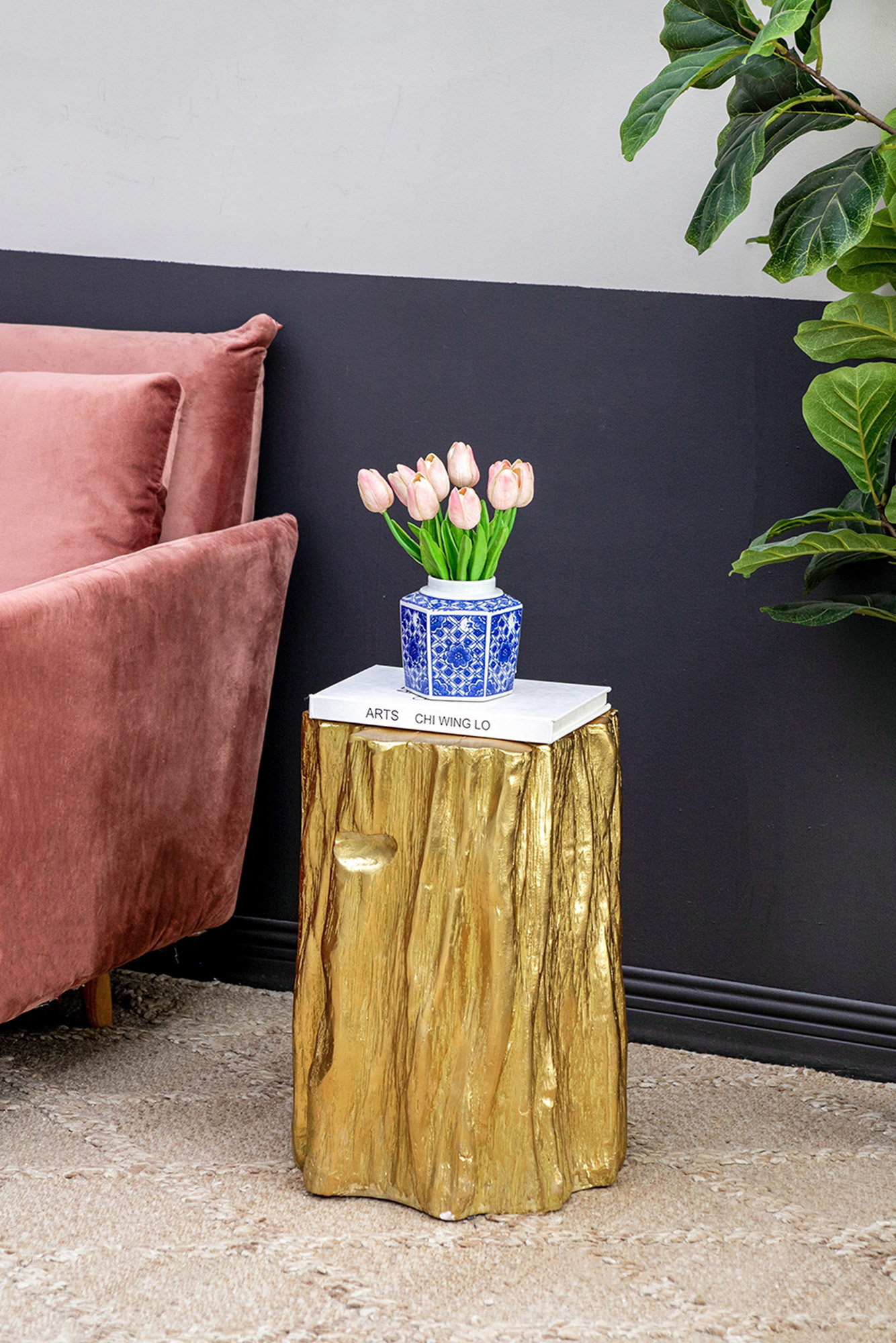 Mercer41 Golden Tree Trunk Stool, Accent Side Table | Wayfair