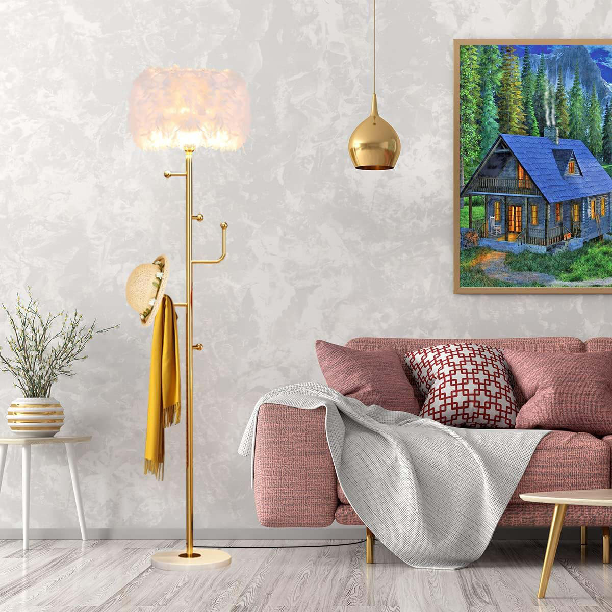 Mercer41 Feather Floor Lamp With Coat Rack - Modern Metal Hall Tree ...