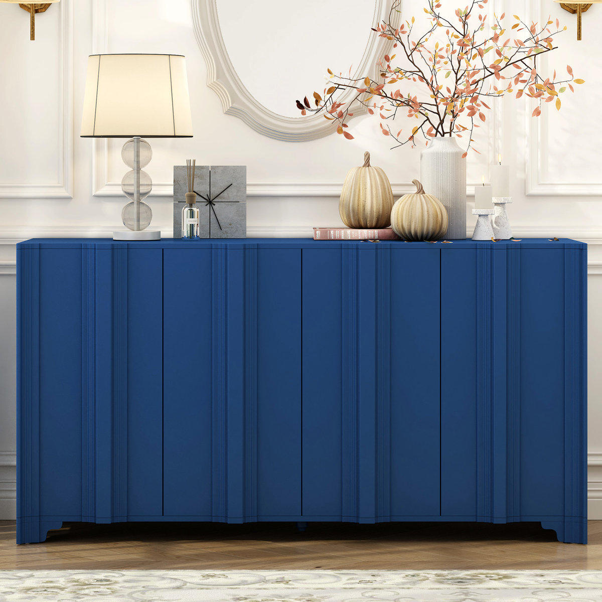 Canora Grey Elegant Four-Door Sideboard With Intricate Linear Detailing ...