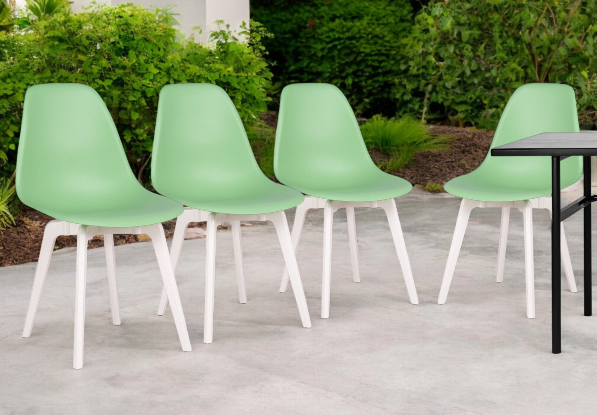 HomeRoots Set of Four 21" Light Green Heavy Duty Plastic Outdoor Dining ...