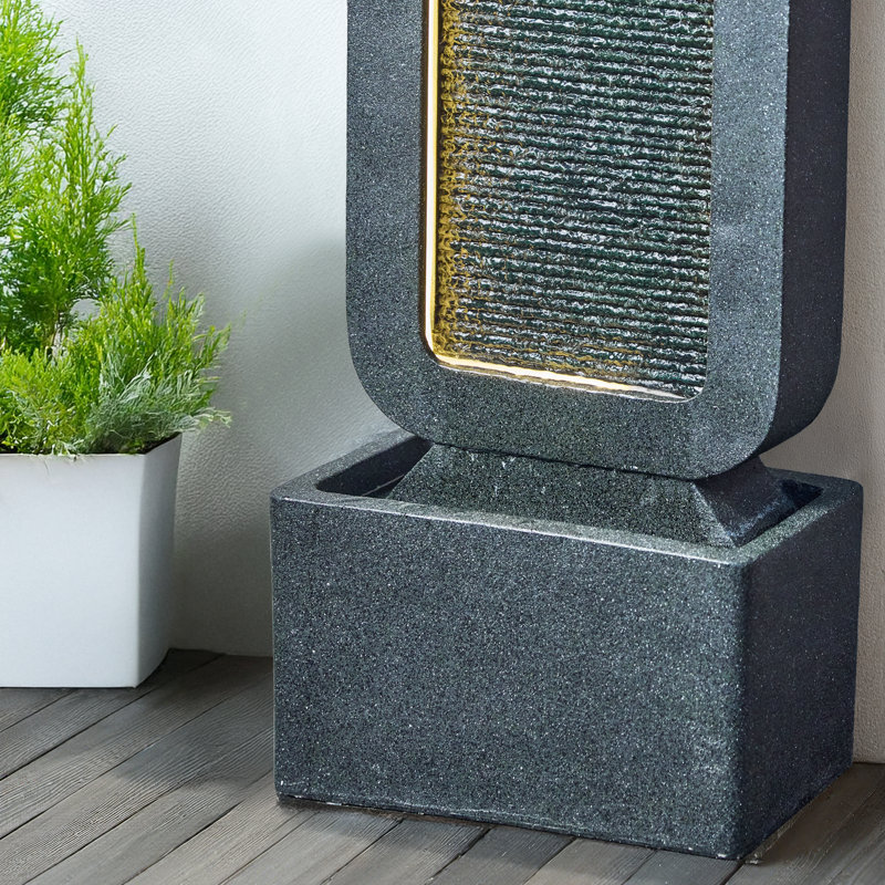 Millwood Pines Modern Outdoor Floor Fountain with LED Light, Water ...