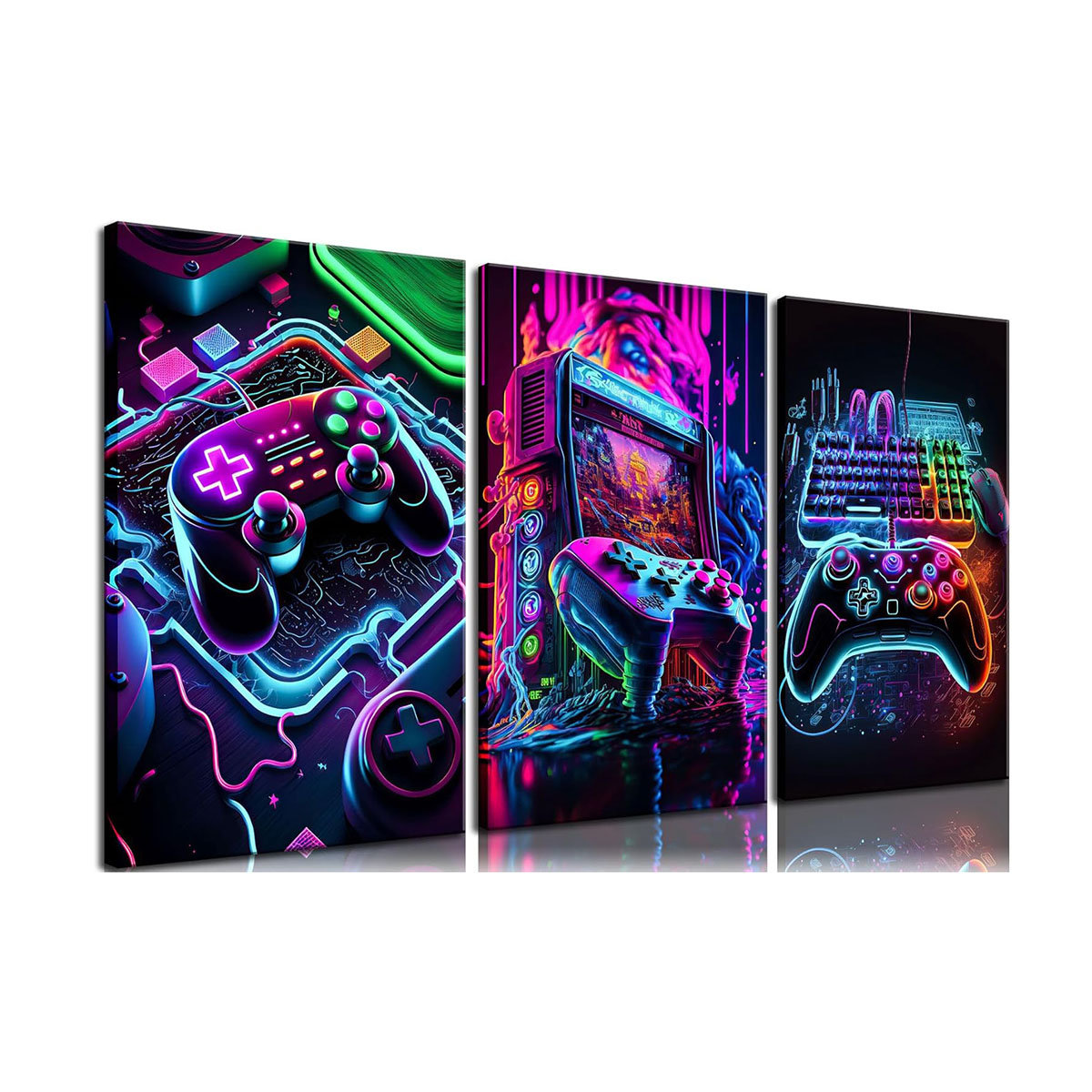 Ivy Bronx Game Room Decor Wall Art Set Of 3 - Neon Video Gaming Theme ...