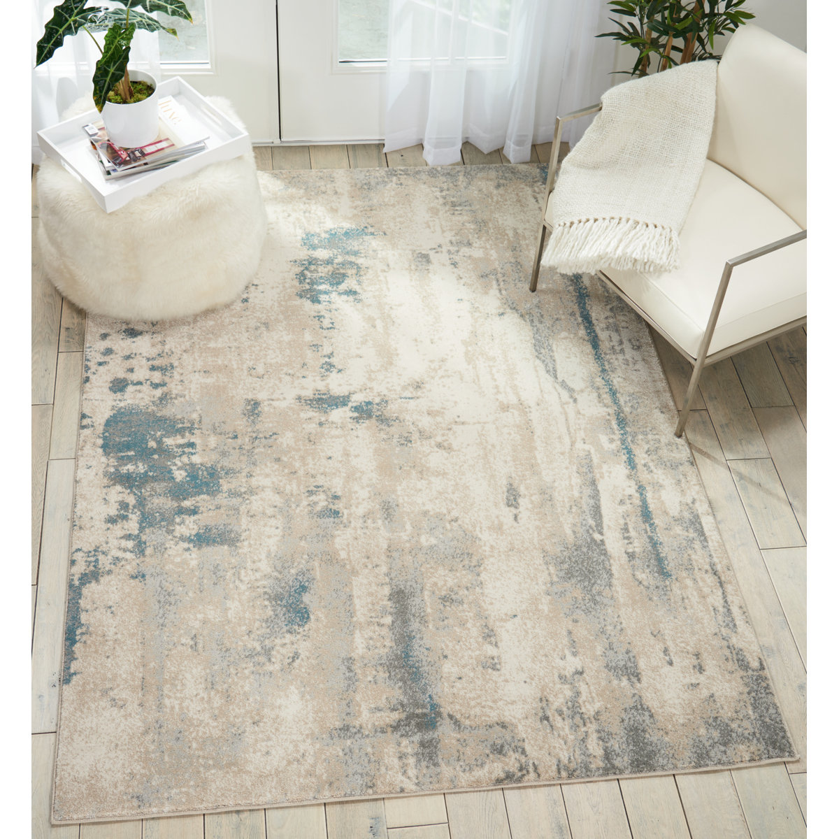 Williston Forge Heffron Abstract Ivory/Teal Blue Area Rug & Reviews ...
