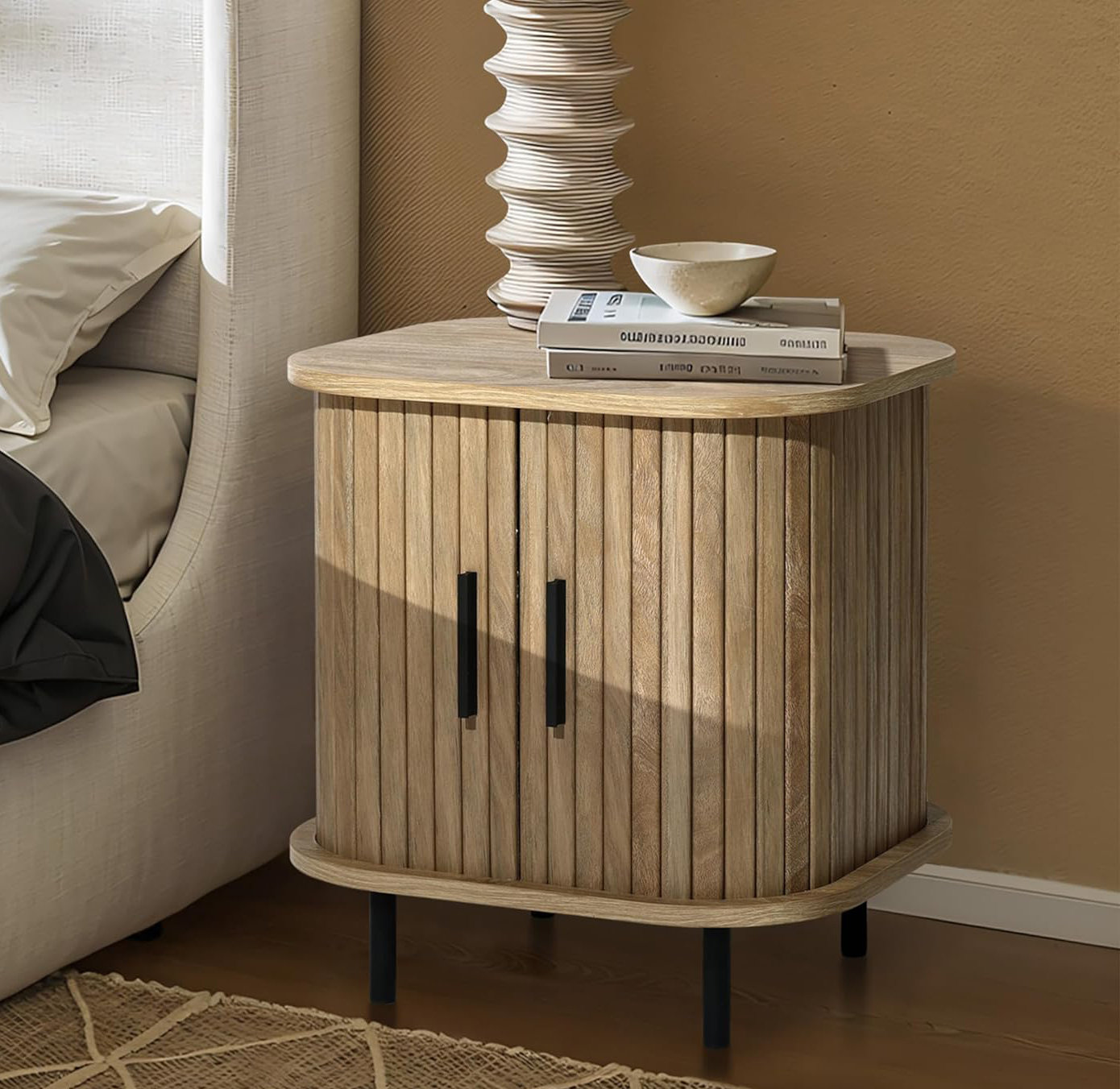 Ophelia & Co. Boho Bedside Night Table with Storage Sliding Door End ...