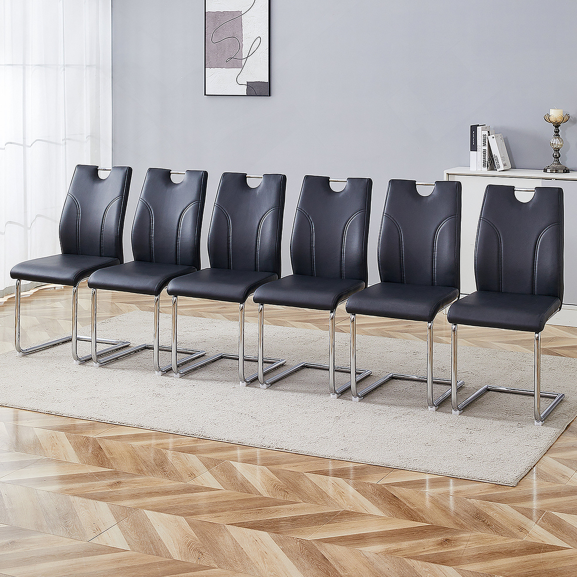 Orren Ellis Black PU Dining Chair Set.Uniquely designed black dining ...