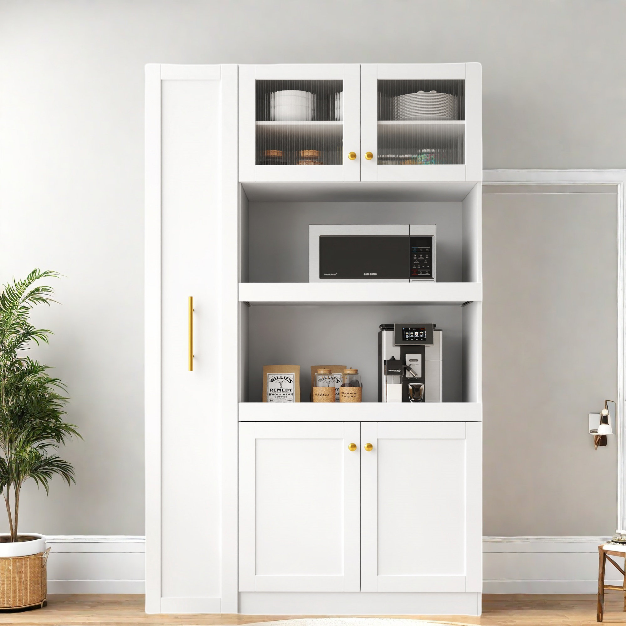 Hokku Designs Kitchen Pantry With Pull-out Multi-tier Storage Shelf ...