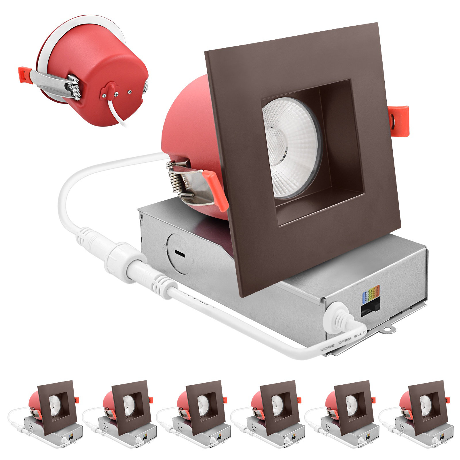 Luxrite 6-Pack 4 Inch Square LED Recessed Light J-Box 5CCT 2700K-5000K ...