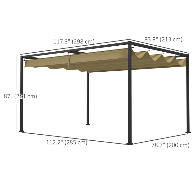 Outsunny 10' x 7' Patio Pergola with Retractable Canopy, Khaki | Wayfair