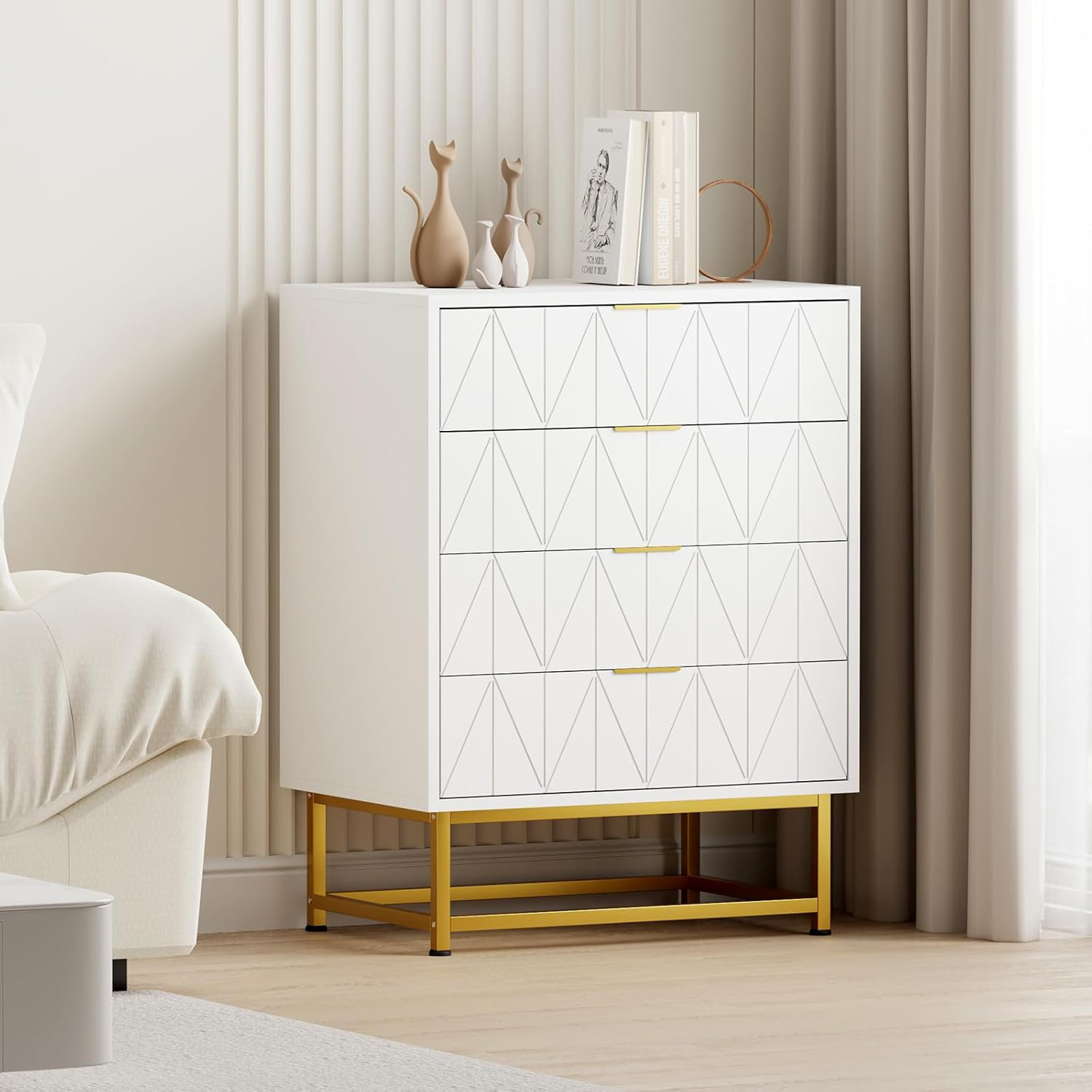 Rebrilliant 4 Drawer Dresser for Bedroom, Small Chest of Drawers with ...