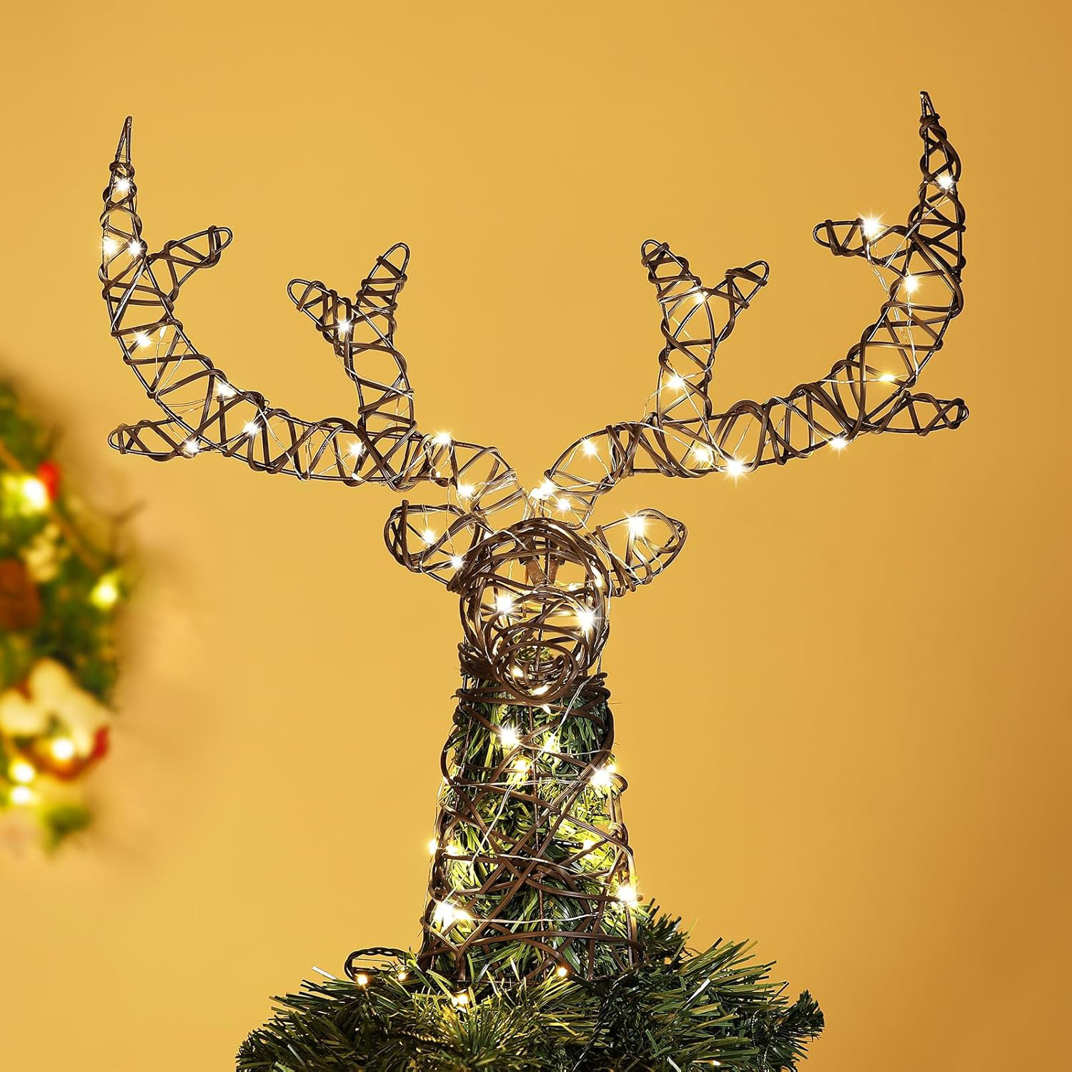The Holiday Aisle® Silver Christmas Tree Topper, Metal Frame Deer Tree ...