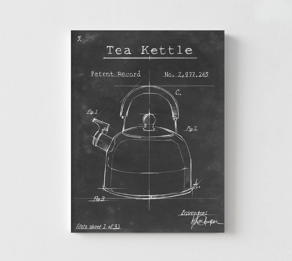 WeFrameArt Tea Kettle Blueprint Poster, Tea Time Wall Art Print ...