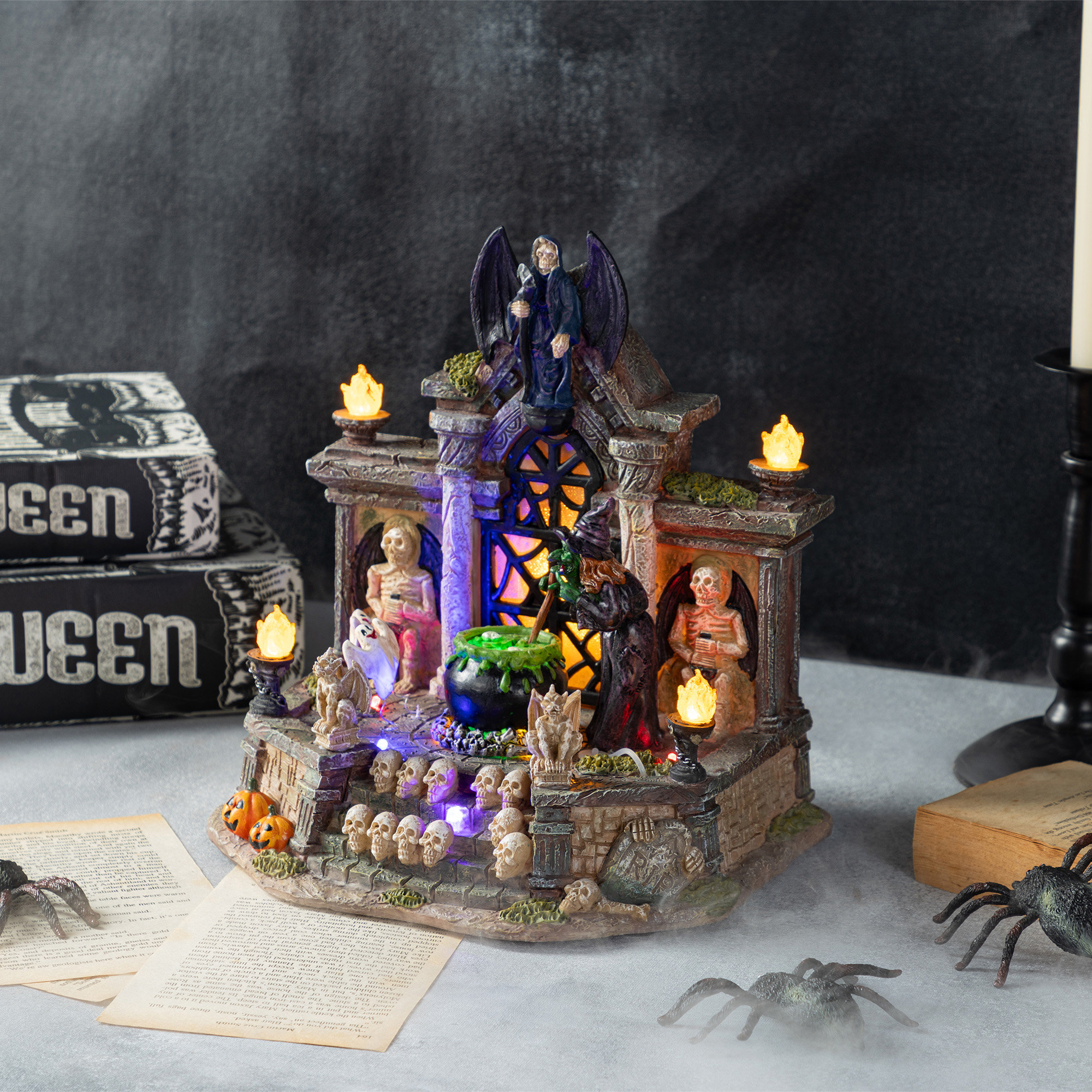 17 Stories 9.75"H Lighted Resin Halloween Haunted House Table Village ...