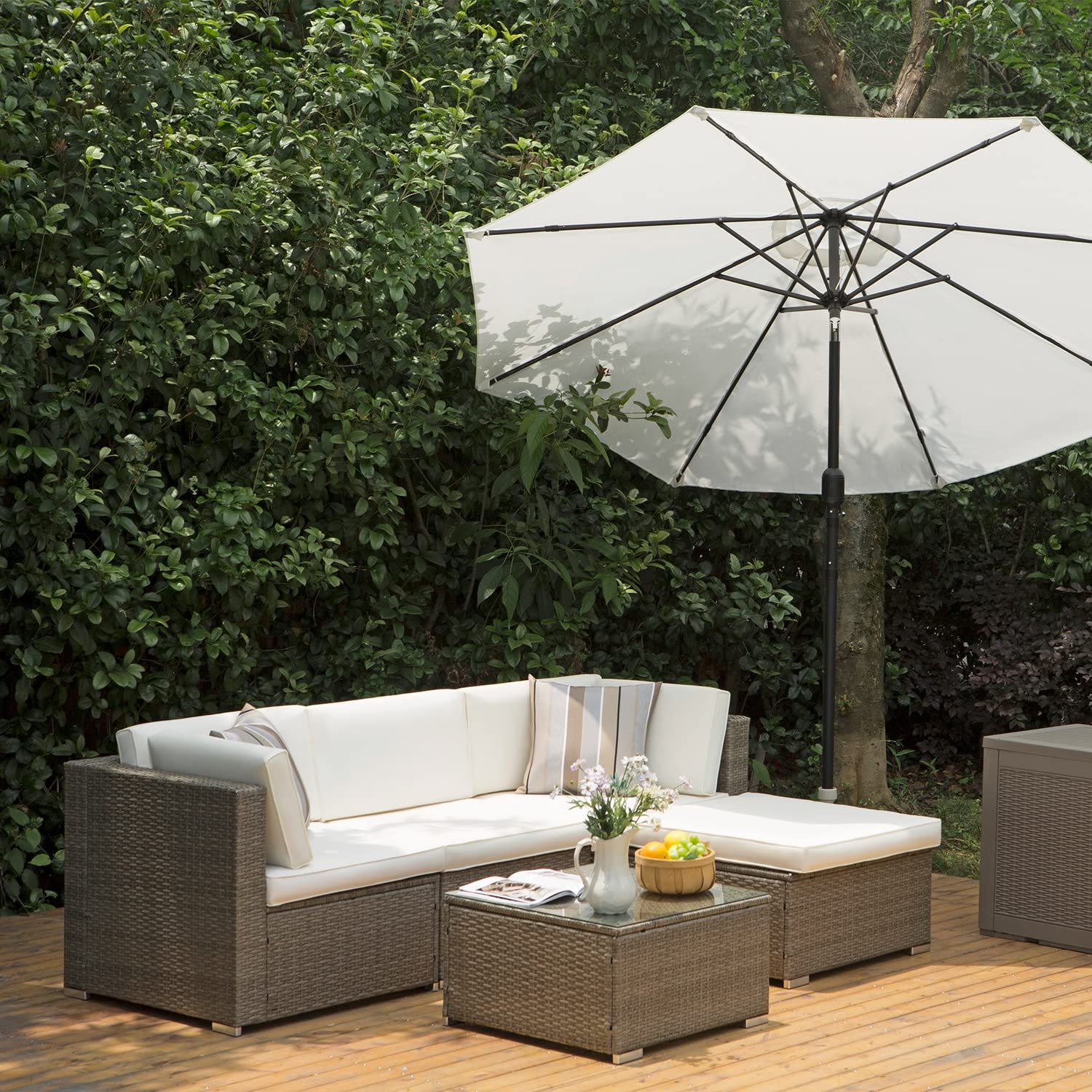 Latitude Run® Raabia 5 Piece Rattan Wicker Seating Group with Cushions ...