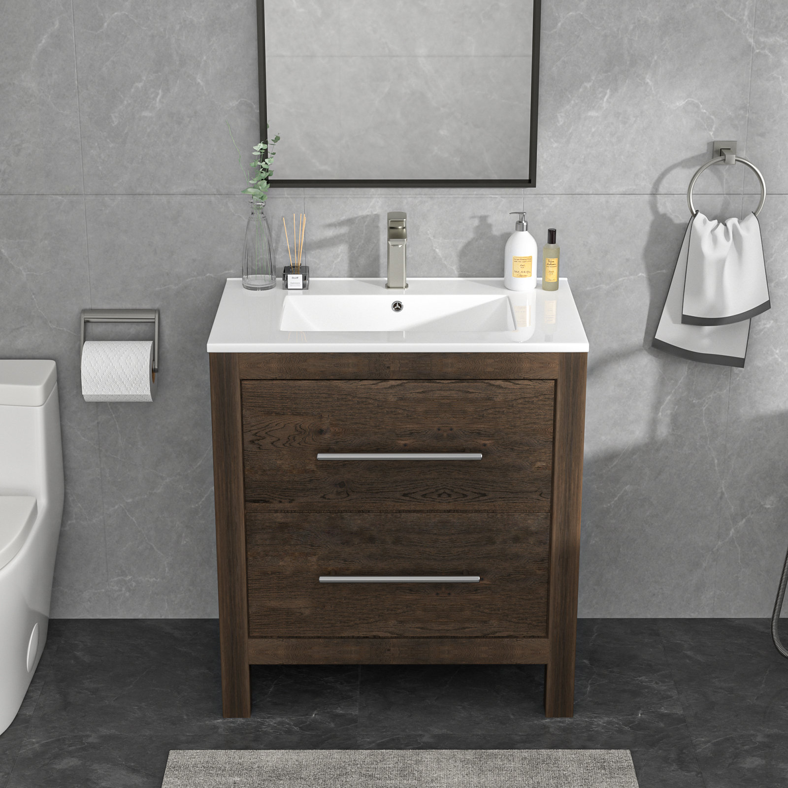 Mocoloo 30"L x 18"W White Rectangular Single Vanity Top with Faucet ...