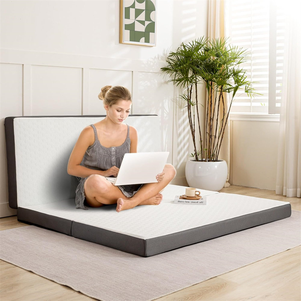 The Holiday Aisle® 3 Inch Tri-Fold Black Mattress, Memory Foam Mattress ...