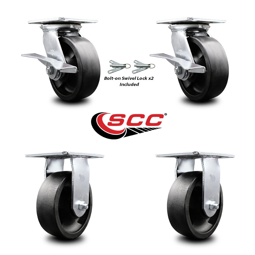 Service Caster 6 Inch Glass Filled Nylon Caster Set 2 Brakes/Swivel ...