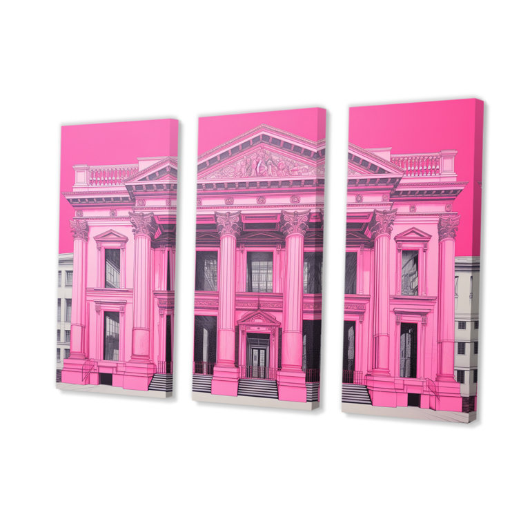 DesignArt Pink Blueprint Of London Architecture On Canvas 3 Pieces ...