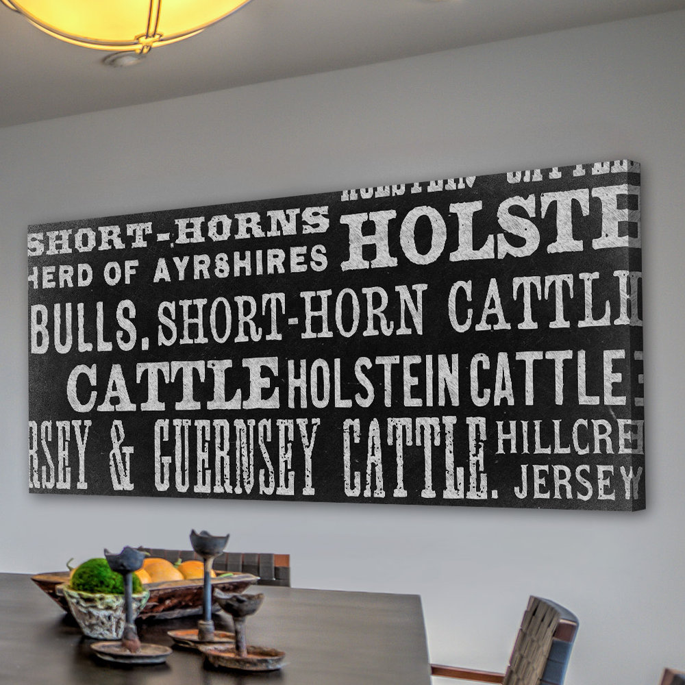 Marmont Hill Cow Chalk 2 - Wrapped Canvas Textual Art Print | Wayfair