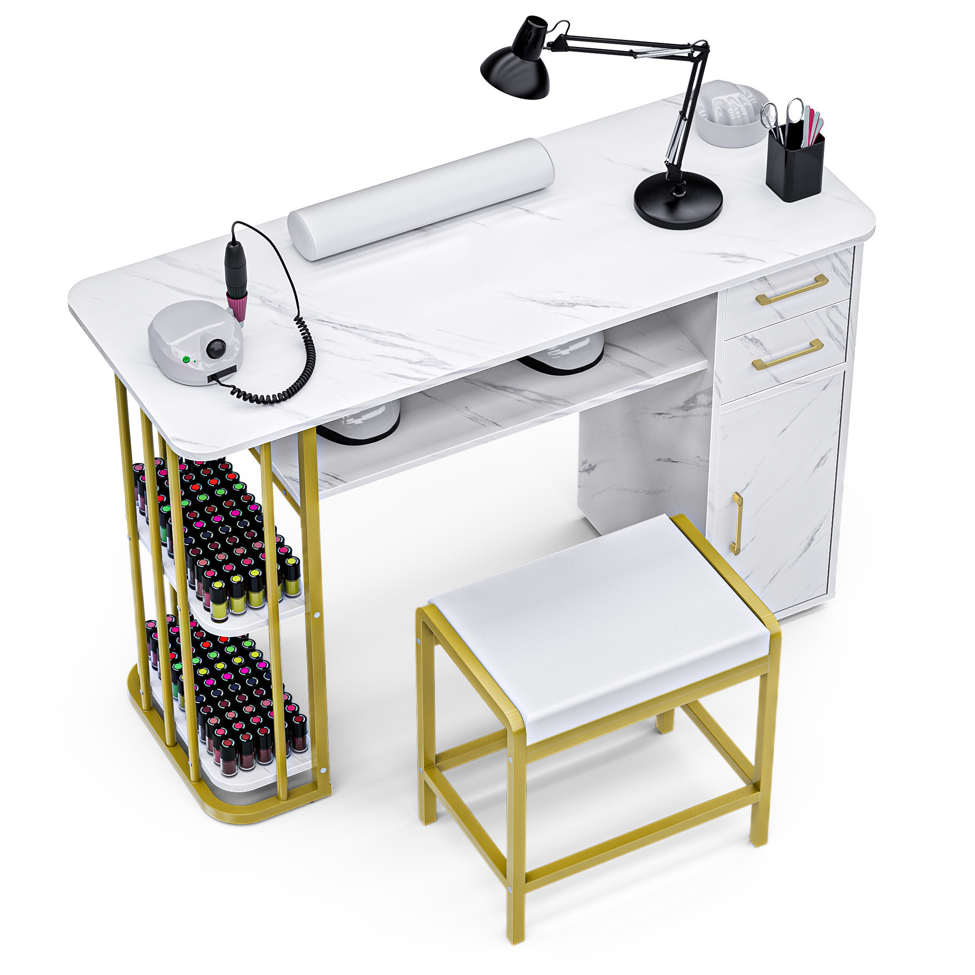 Everly Quinn Nail Beauty Manicure Desk With Storage Drawers, Wrist ...