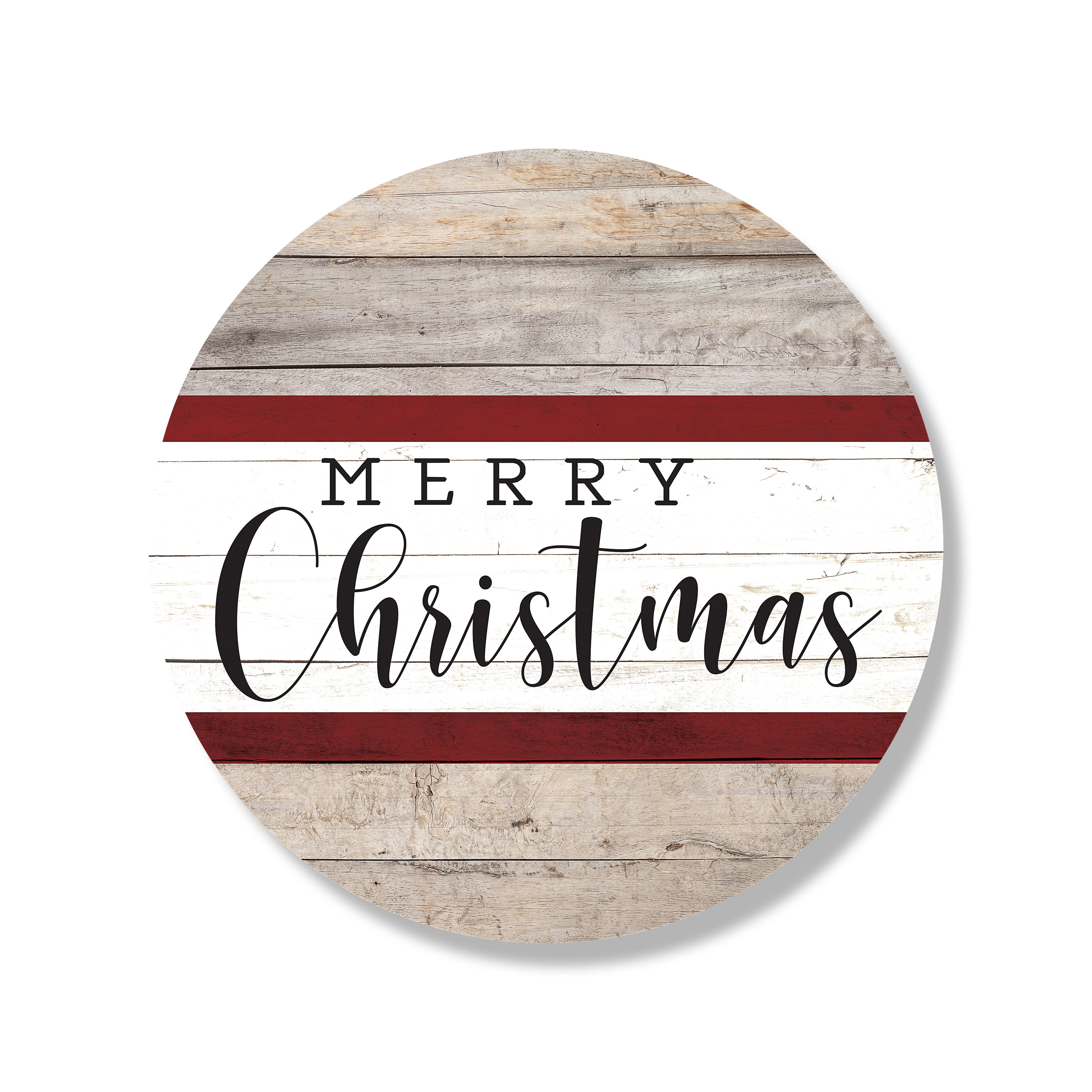 The Holiday Aisle® Merry Christmas Stripe Whitewash Circle | Wayfair