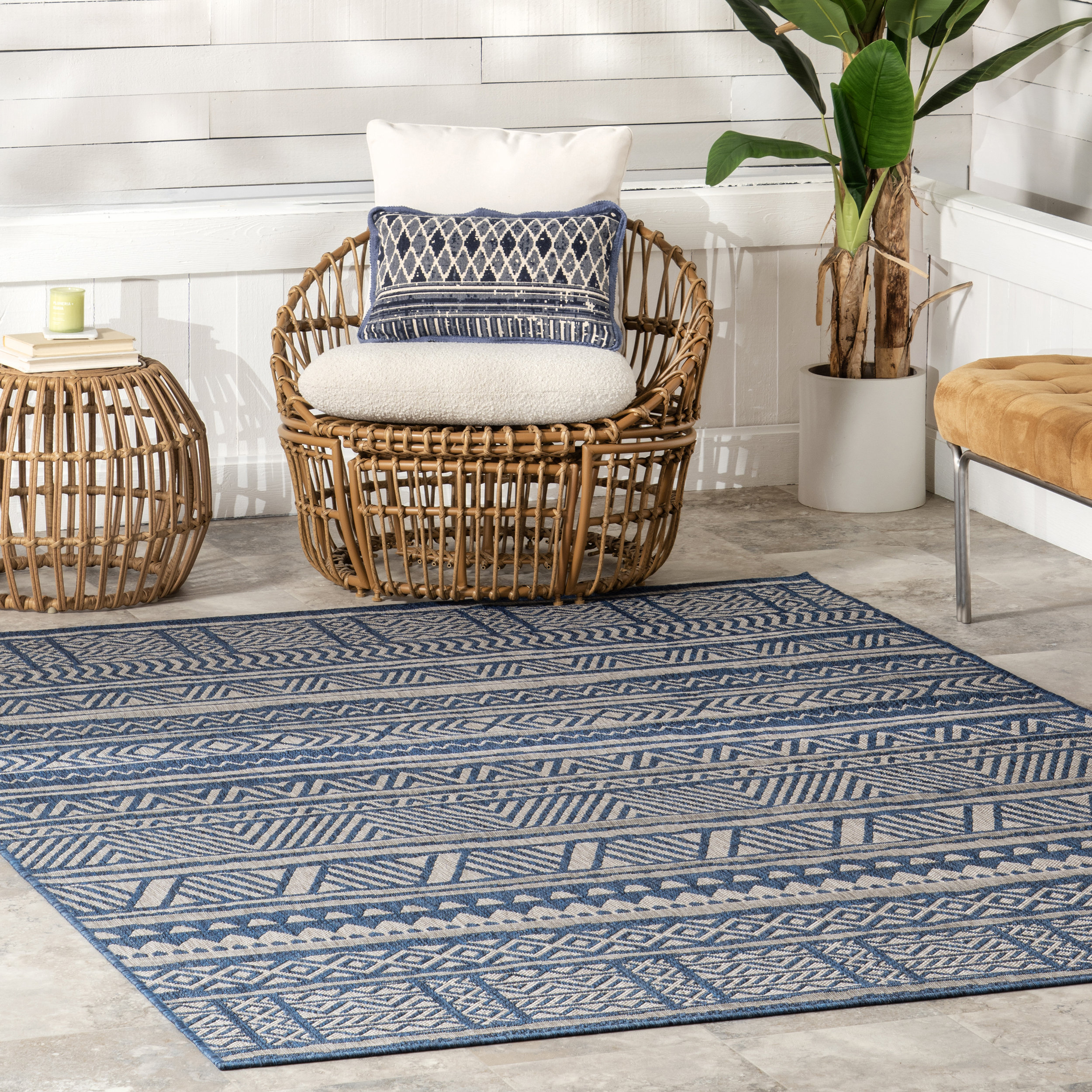 Union Rustic Abbey Geometric Indoor/Outdoor Runner Rug for Living Room ...