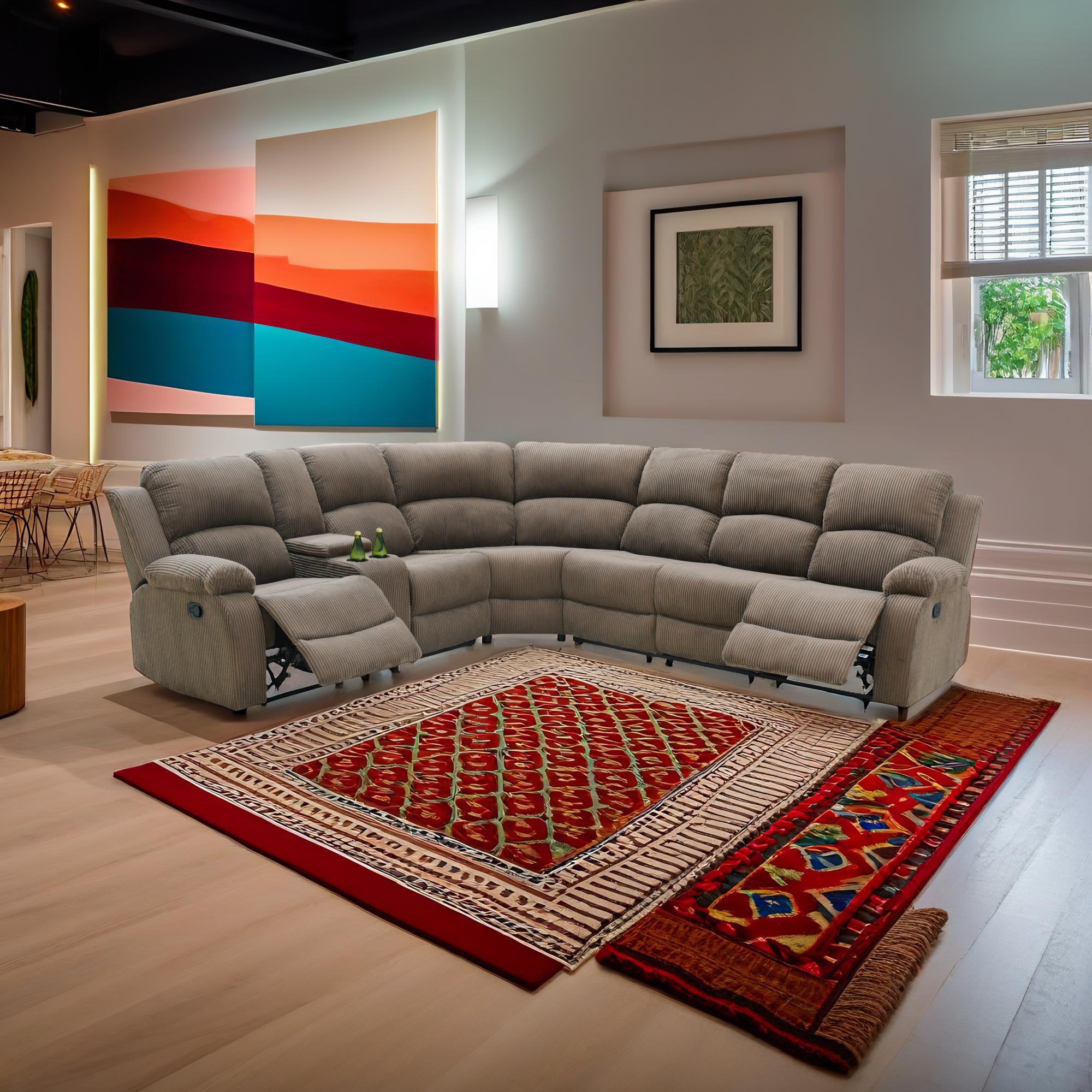 Latitude Run® Peanut Color Corduroy Stripe Fabric Living Room 3-Piece ...