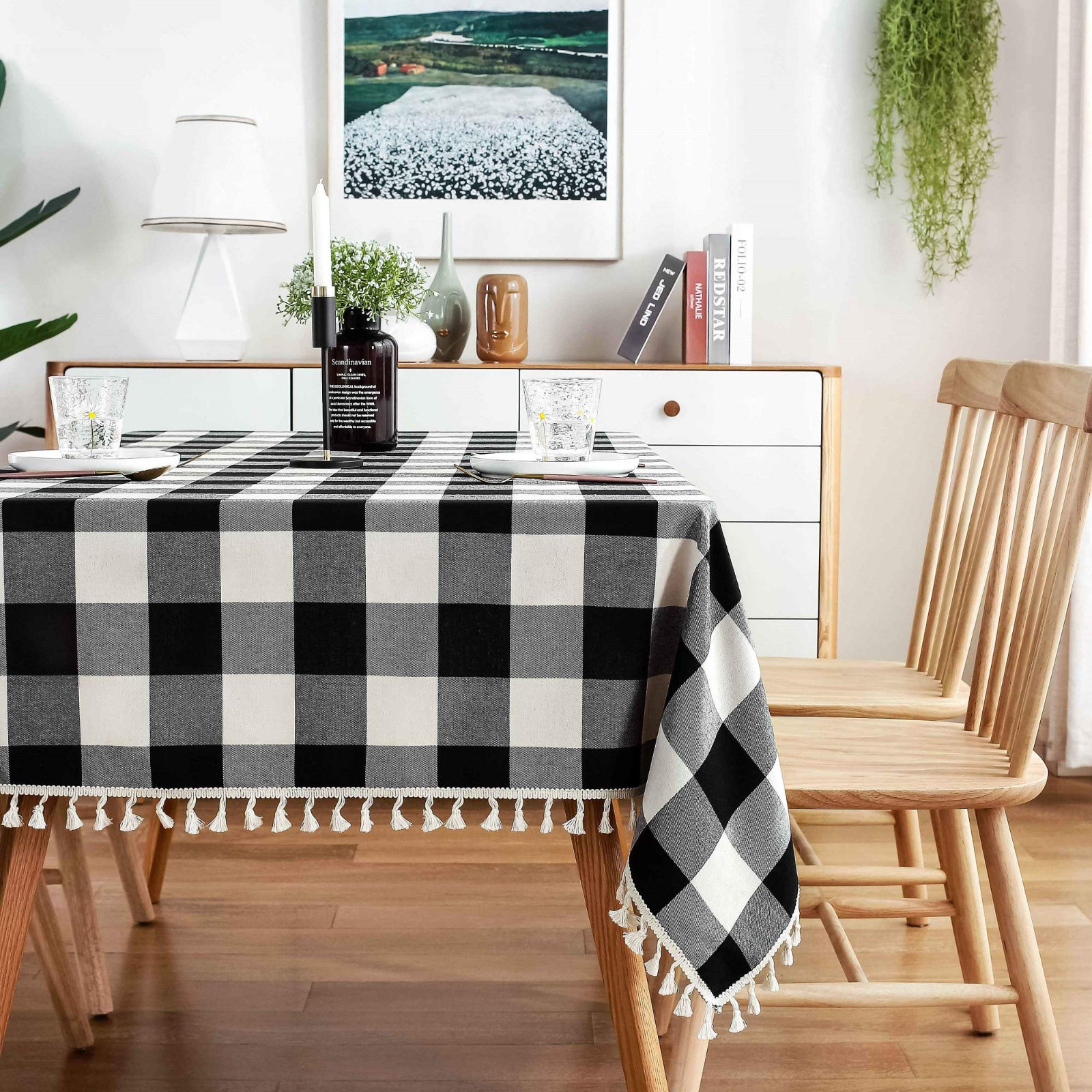 Rosalind Wheeler Checkered Fringe Plaid Tablecloth Rectangular Square ...