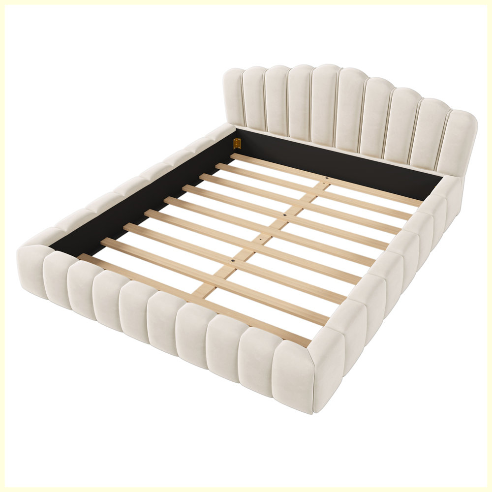 Mercer41 Modern Velvet Upholstered Bed Frame With Shell-Shaped ...
