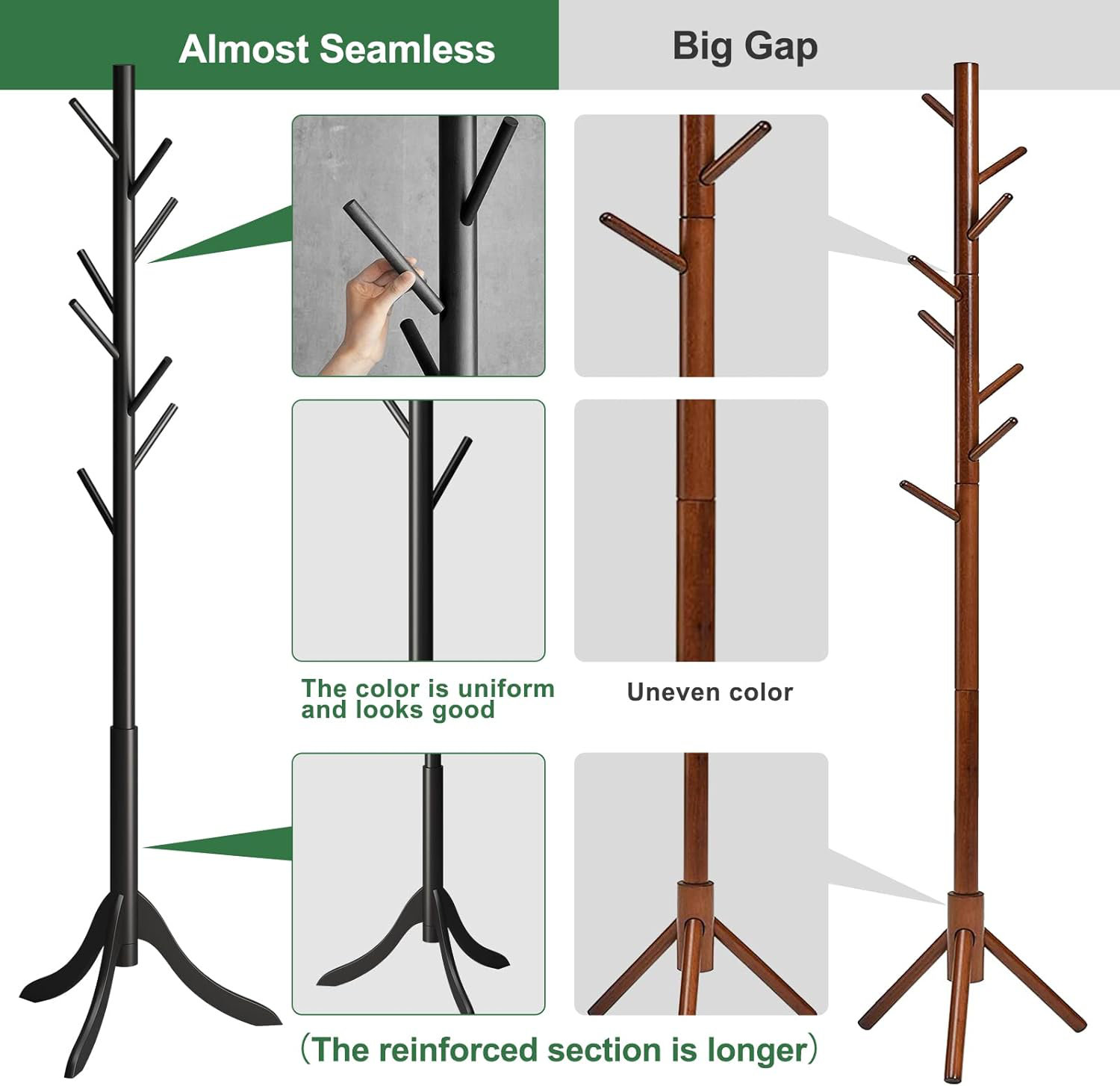 Winston Porter Black Coat Rack Stand, Bamboo Wood Freestanding Coat ...