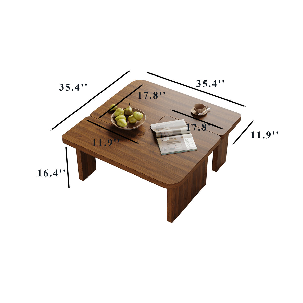 Latitude Run® Wood Coffee Table, Mid Century Modern Square Living Room ...