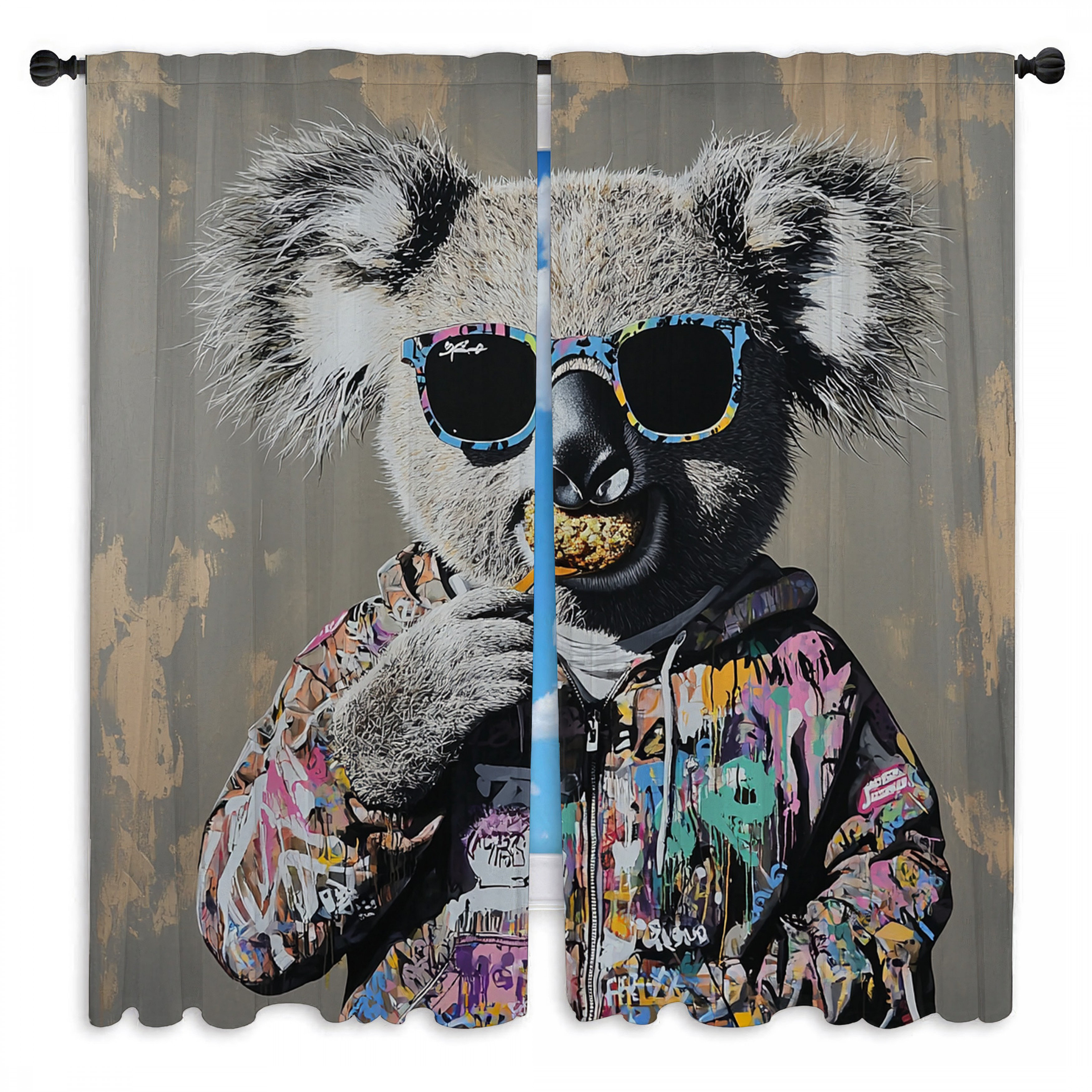 Orren Ellis Koala Window Curtains Animal Street Art Drapes - 2 Panels ...