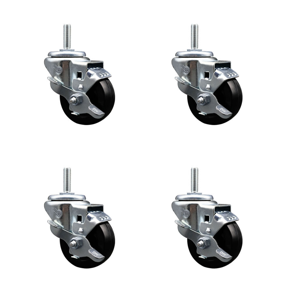 Service Caster 3 Inch Hard Rubber Wheel Swivel 3/4 Inch Threaded Stem ...