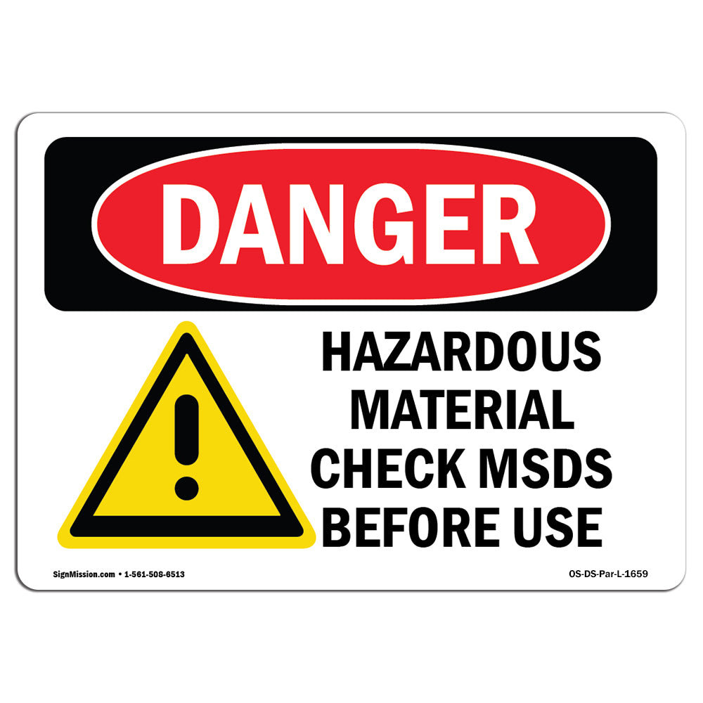 SignMission Hazardous Material Check MSDS Before Use Aluminum Sign 12 x ...