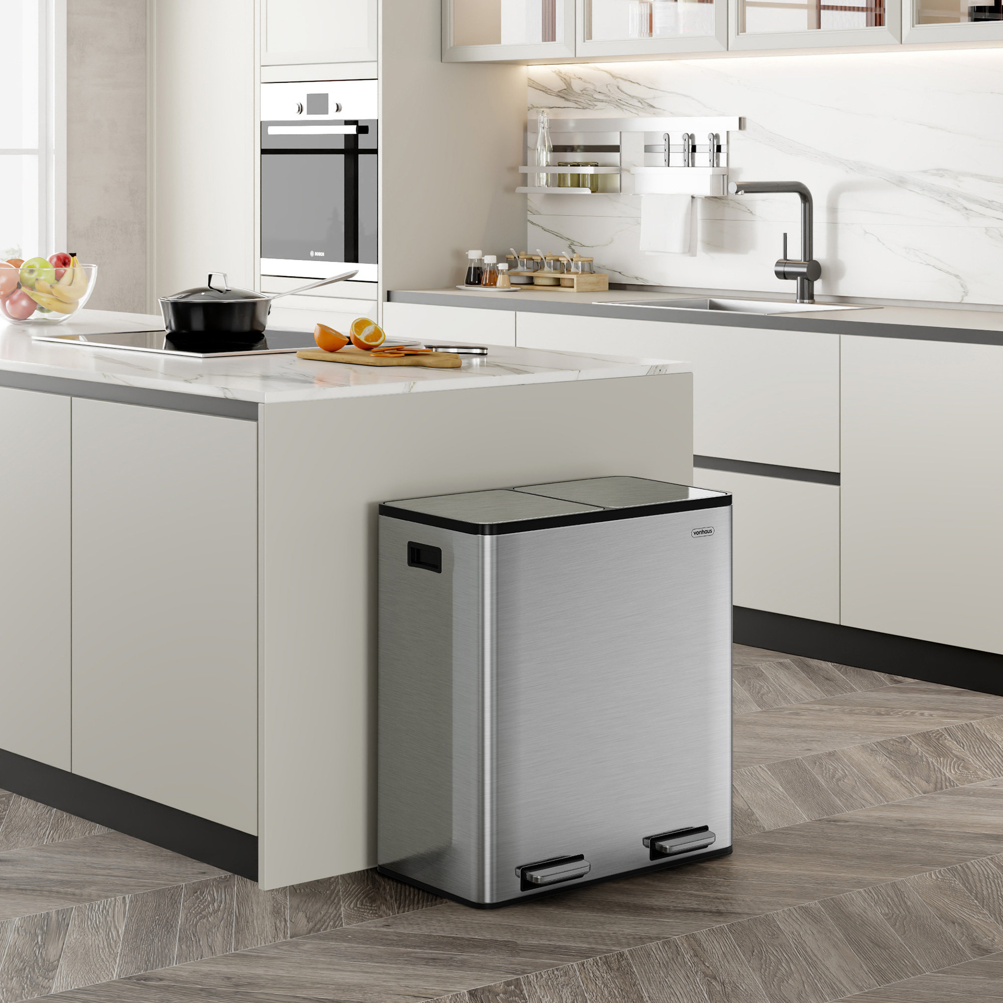 VonHaus 60L Compartment Bins Step On Multi-Compartment Rubbish ...