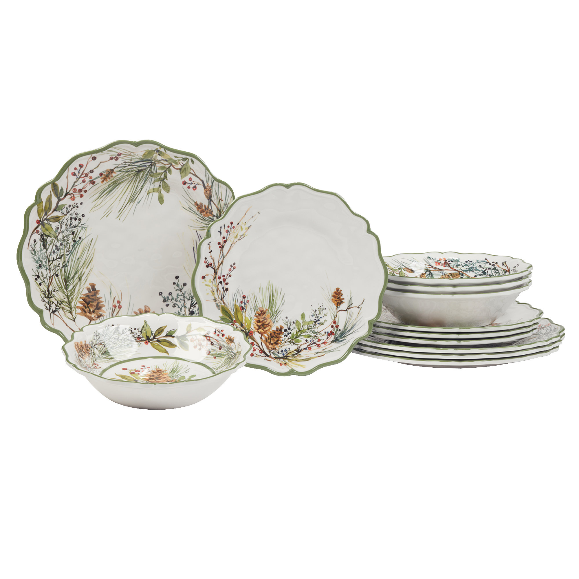 Certified International Winters Forest 12pc Melamine Dware Set 4-Dinner ...