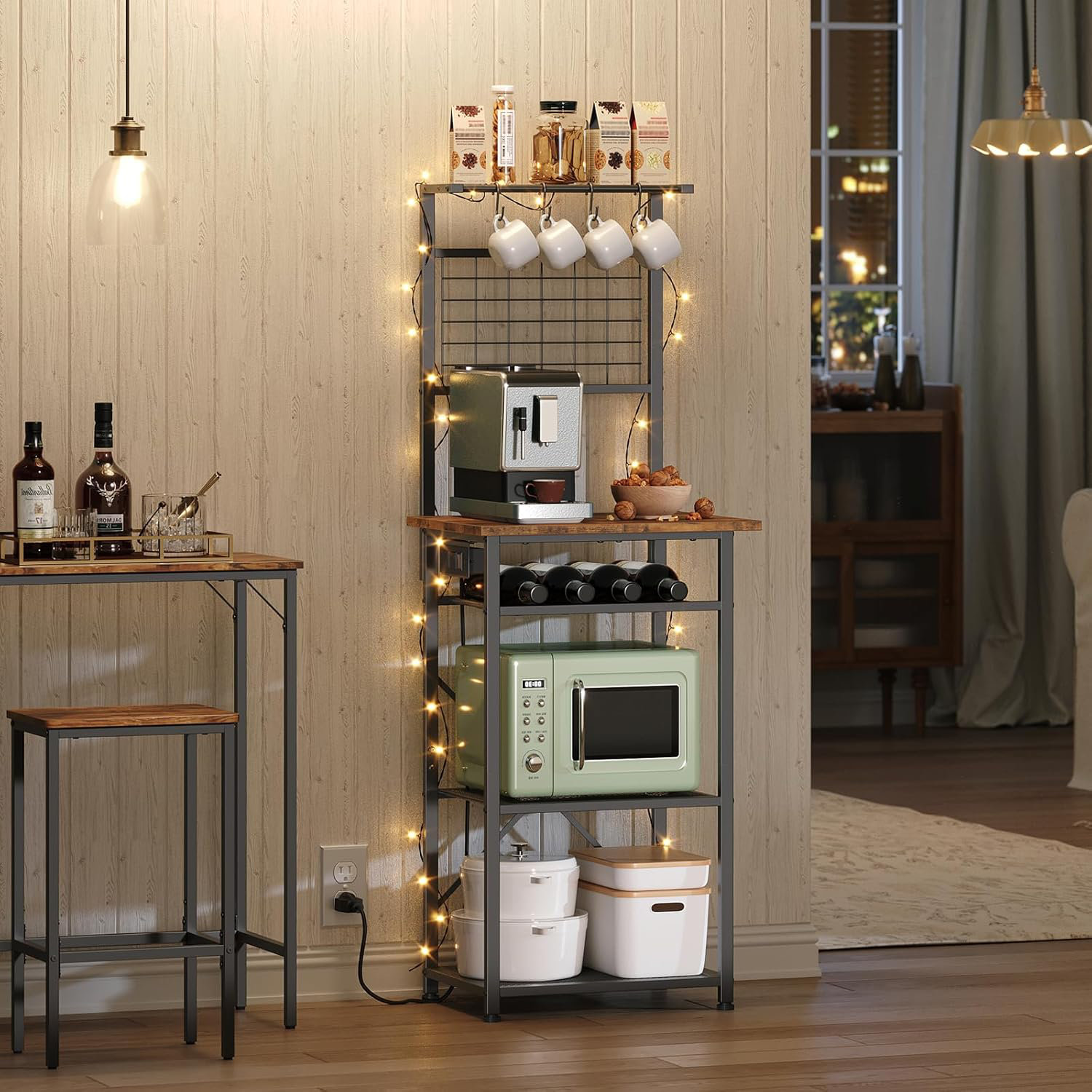 17 Stories Bakers Rack With Power Outlet And Wine Storage, Multi ...