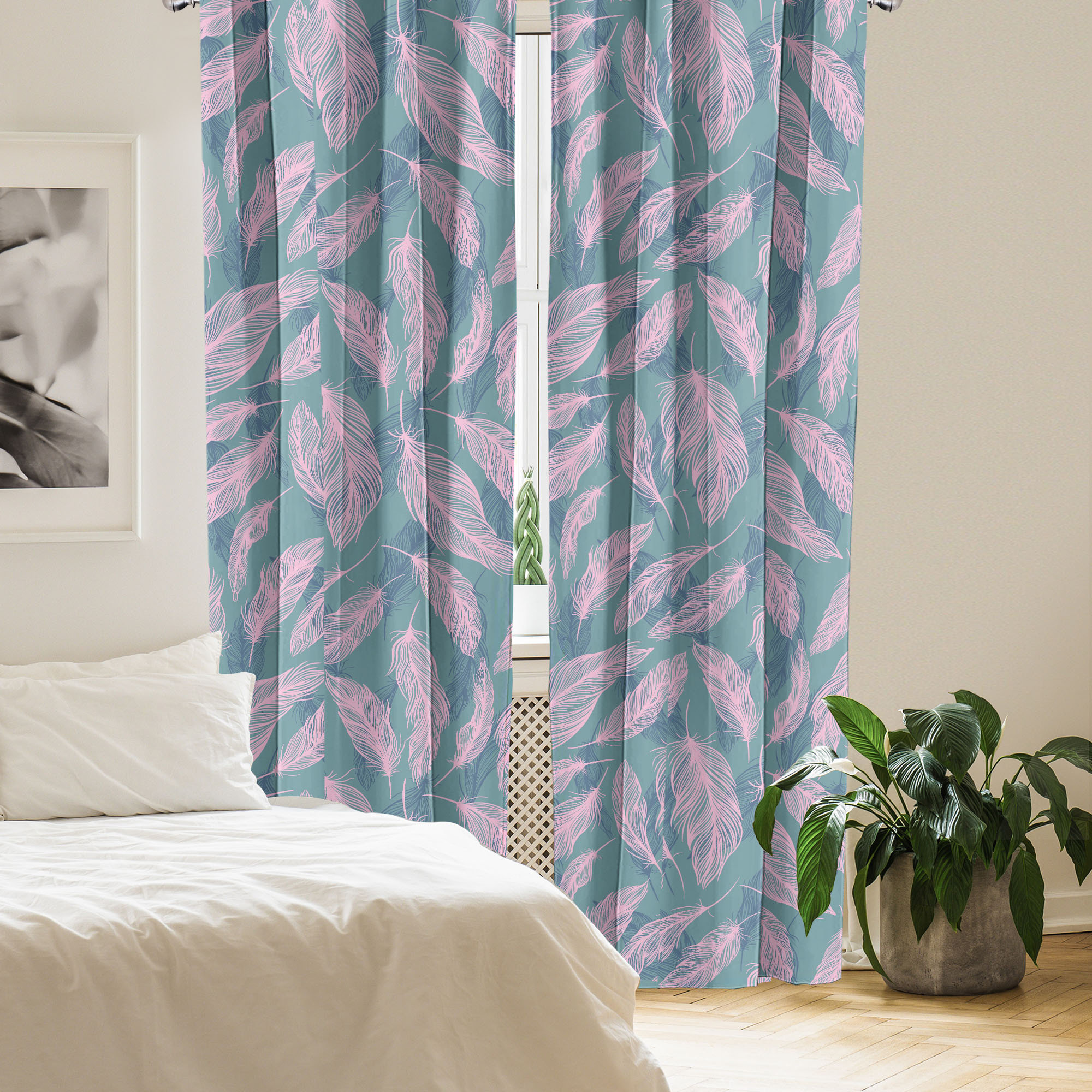 East Urban Home Ethnic Curtains Tribal Repeating Feathers Pair of Cadet ...