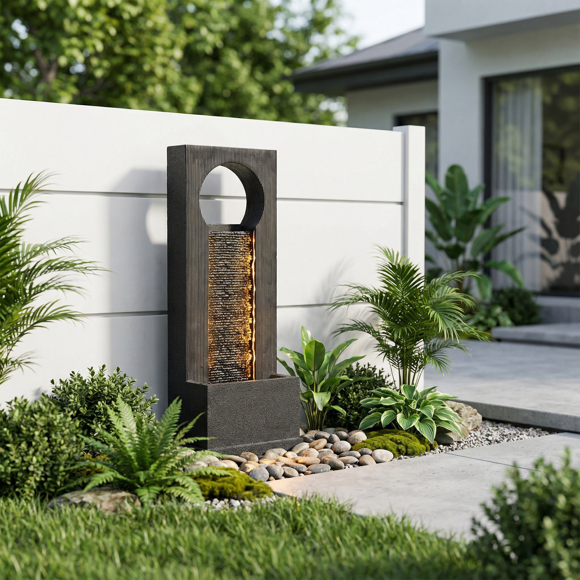One Allium Way® 41'' Modern Outdoor Fountain With LED Lights & ETL/Rohs ...