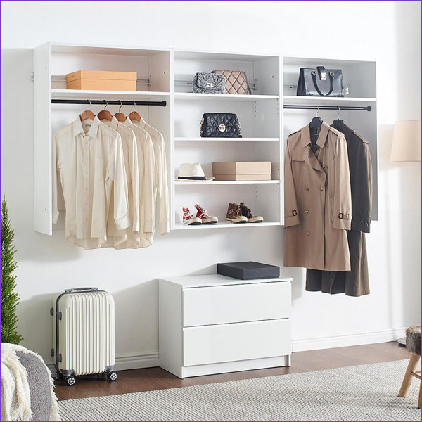 Latitude Run® Wall Mounted Closet System, 5-Modular Modern Oak Wood ...