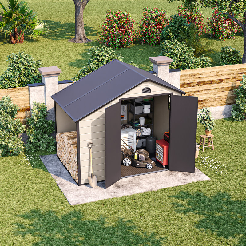 Oakville Furniture 8.5 ft. W x 6.3 ft. D Plastic Outdoor Patio Storage ...