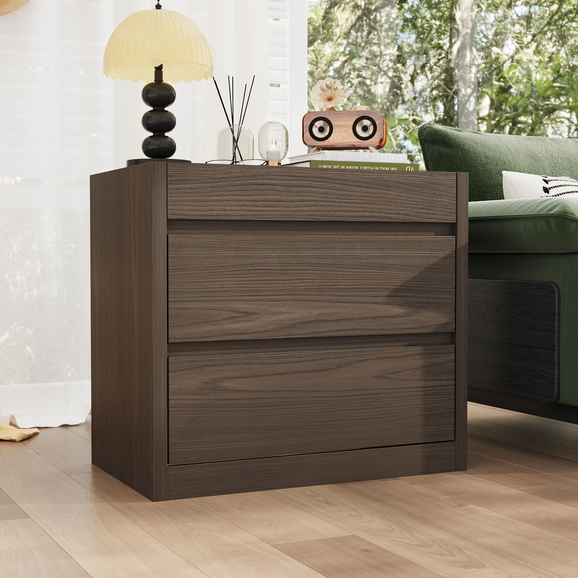 Latitude Run® Wood Nightstand With Hidden RFID-Locking Drawer And 2 ...