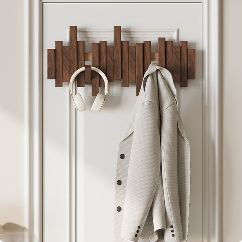 Ebern Designs Walnut Wall-Mounted Piano Coat Rack 6 Hooks Punch-Free ...