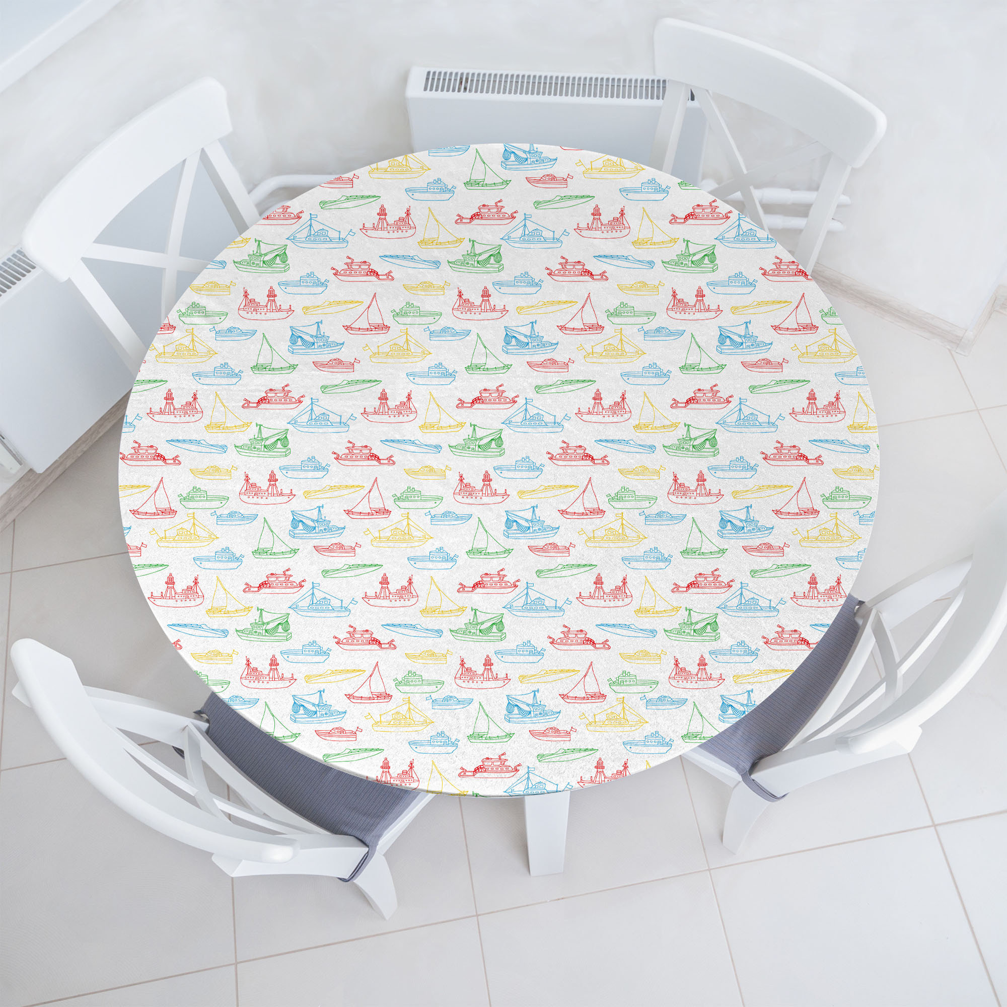 Highland Dunes Marine Fitted Round Tablecloth Multicolor | Wayfair