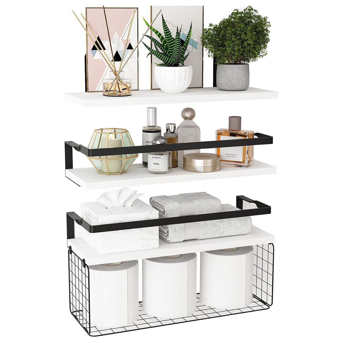 Latitude Run® Floating Shelves with Storage Basket | Wayfair
